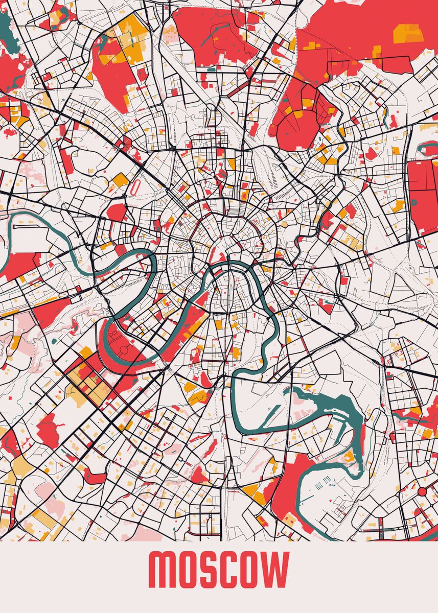 'Moscow City Map Russia' Poster, picture, metal print, paint by Max ...