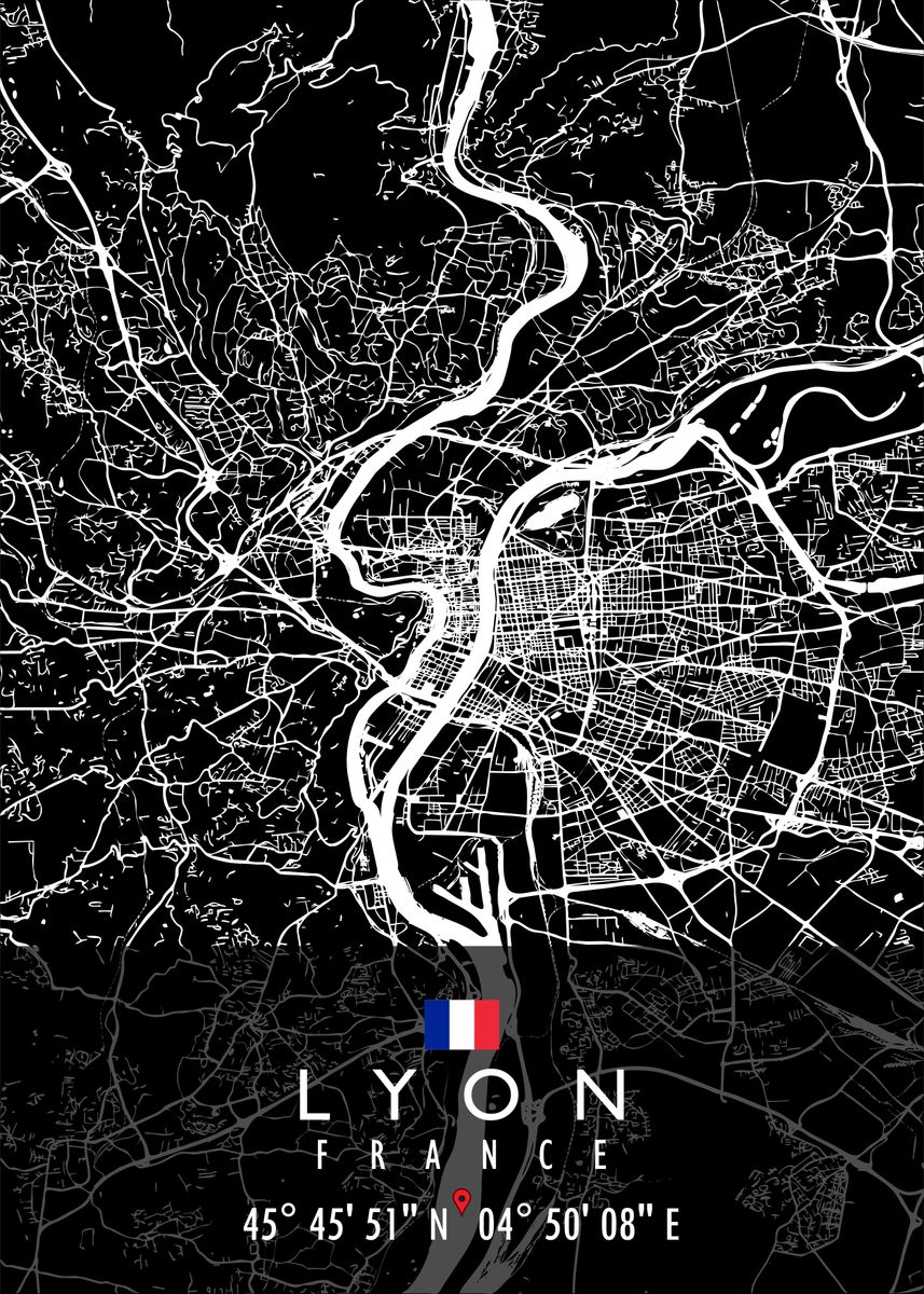 'LYON MAP FRANCE' Poster by Artistic Paradigms | Displate