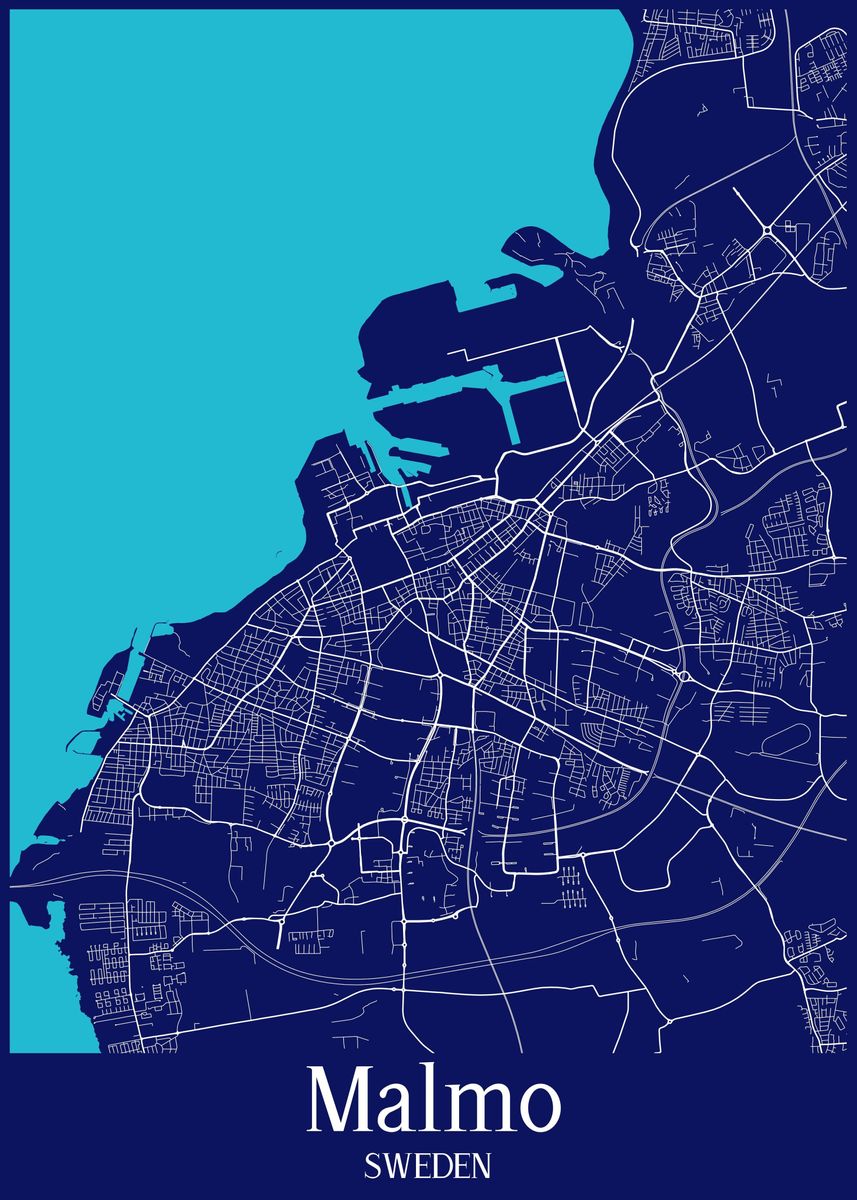 'Malmo City Map Sweden' Poster, picture, metal print, paint by Max Ronn ...