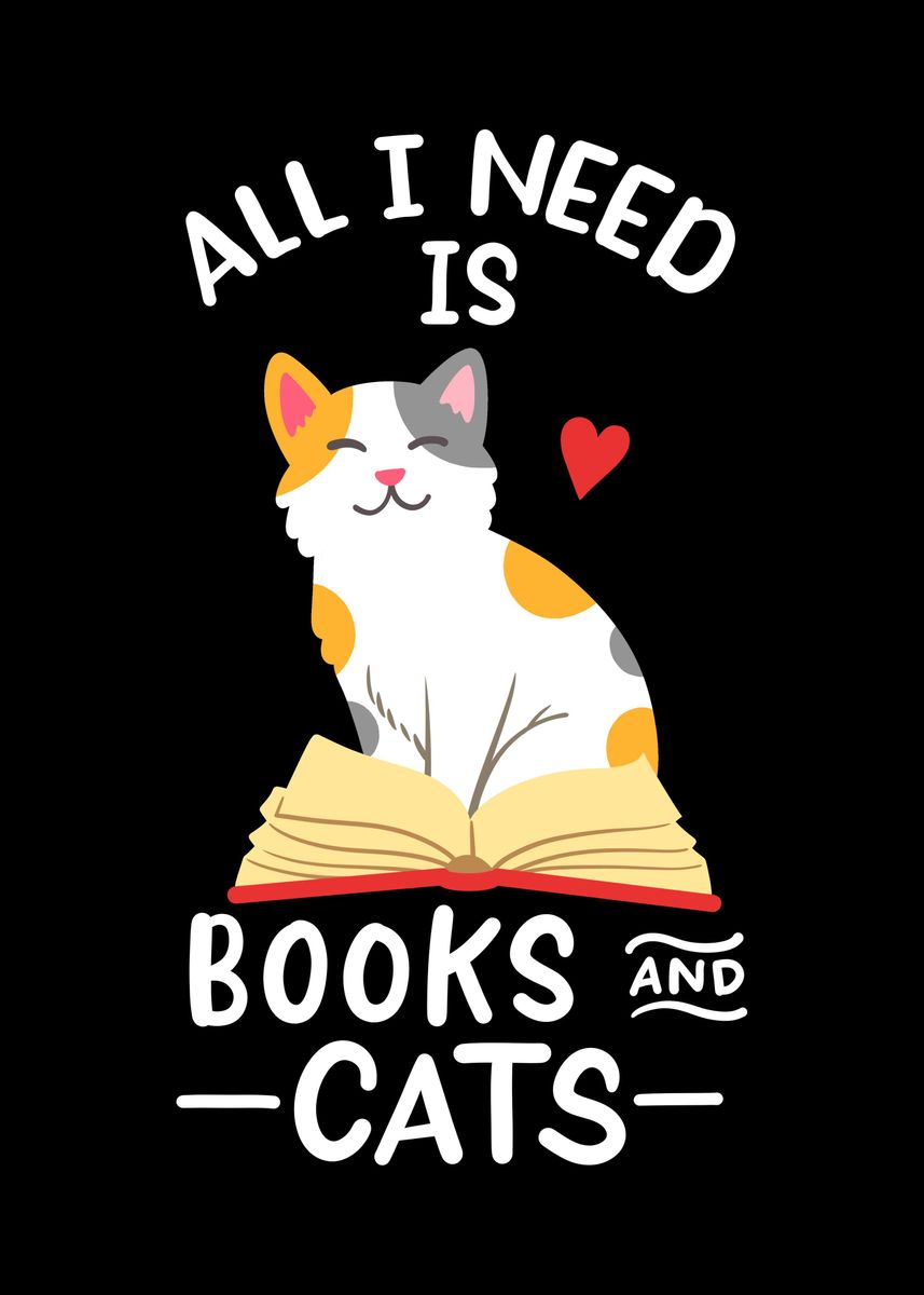 'Books Cats' Poster, picture, metal print, paint by Mealla | Displate