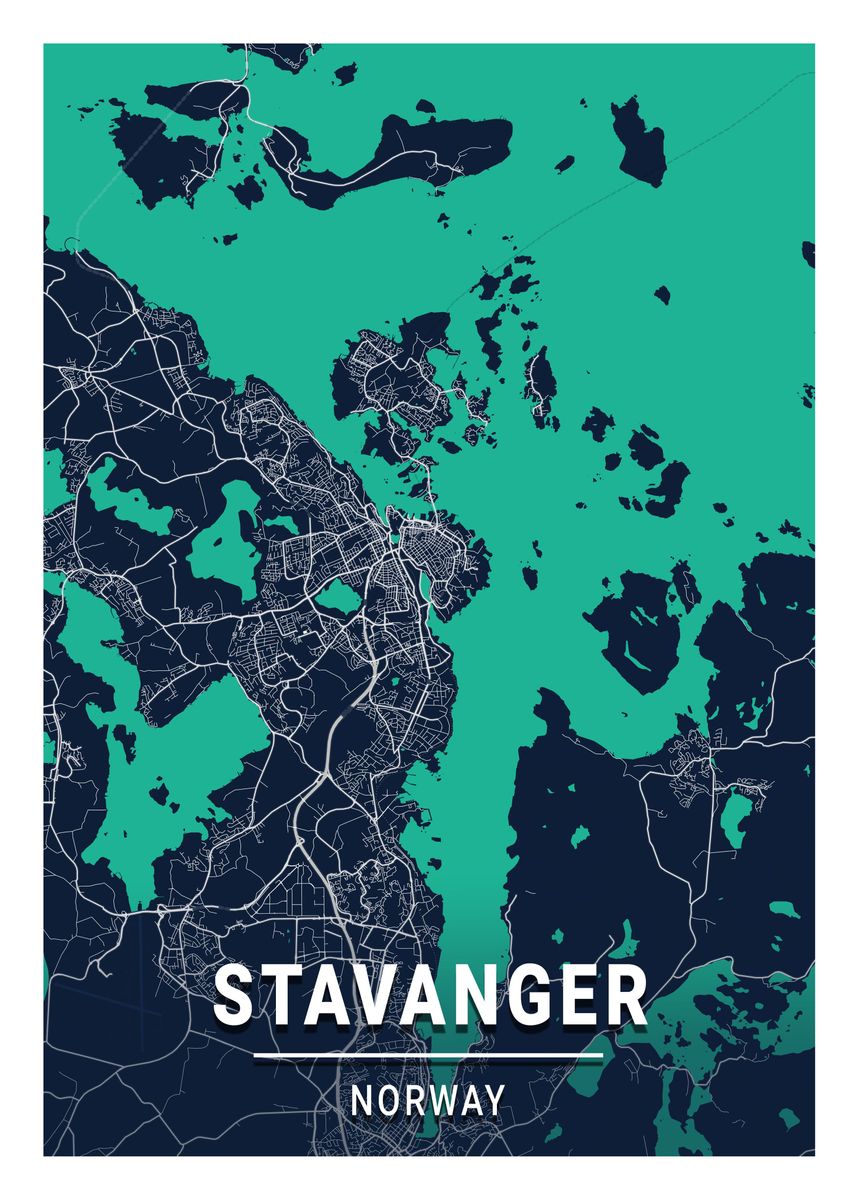 'Stavanger Map Norway ' Poster, picture, metal print, paint by Max Ronn ...