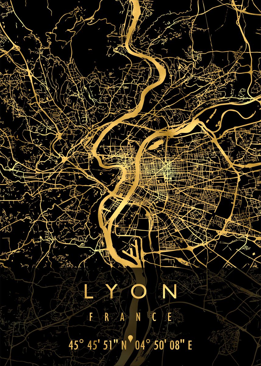 'LYON MAP FRANCE' Poster, picture, metal print, paint by Artistic ...