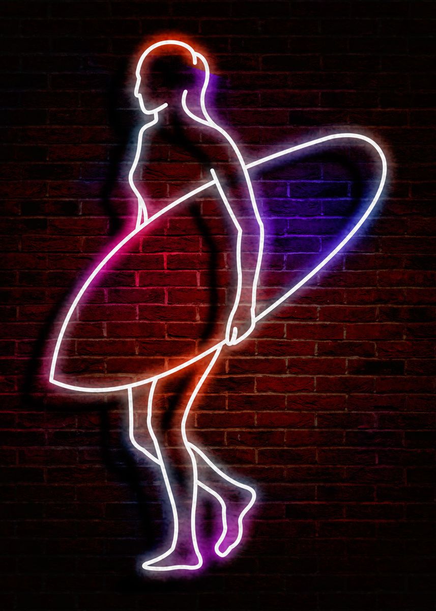 'women surfing' Poster, picture, metal print, paint by Izmo Scribbles ...