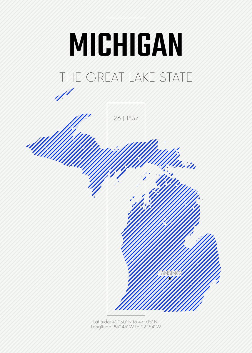 'Michigan USA state map' Poster, picture, metal print, paint by ...