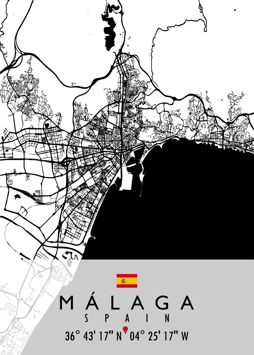 'MALAGA MAP SPAIN' Poster by Artistic Paradigms | Displate