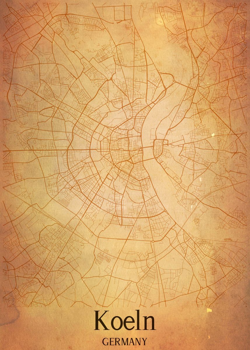 'Cologne City Map Vintage' Poster, picture, metal print, paint by Max ...