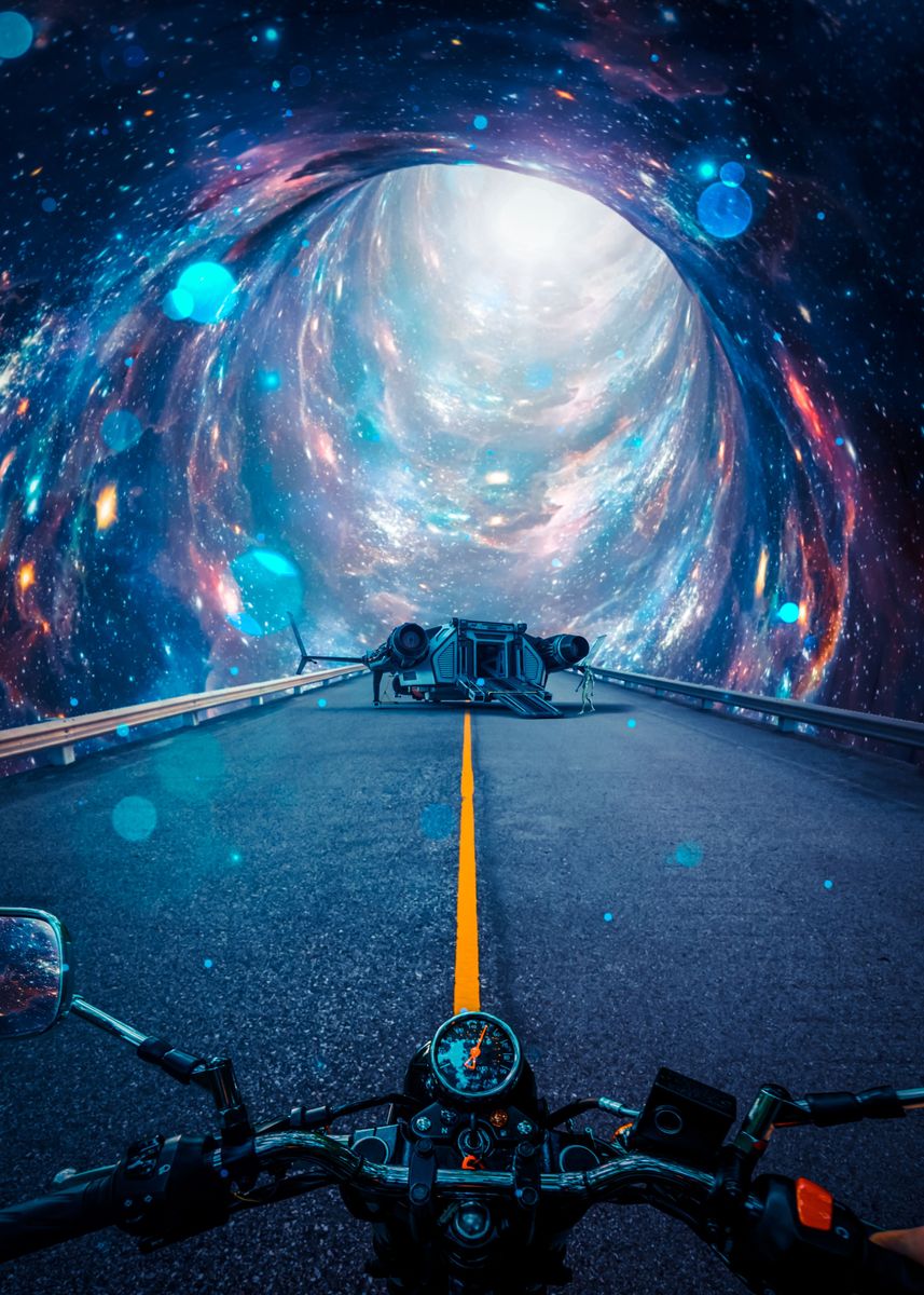 'Meet Aliens on Motorcycle' Poster, picture, metal print, paint by Gen ...