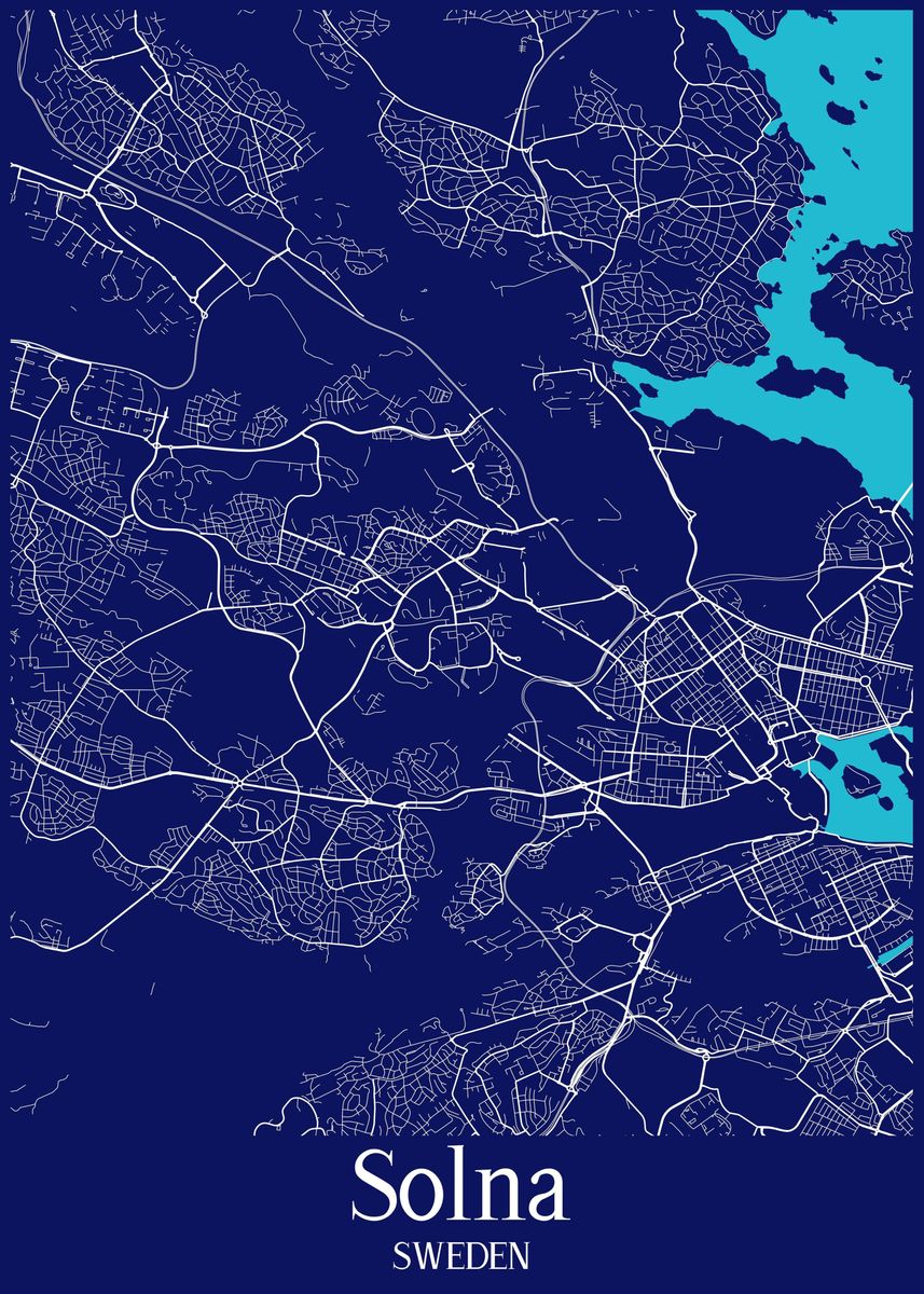 'Solna City Map Sweden' Poster, picture, metal print, paint by Max Ronn ...