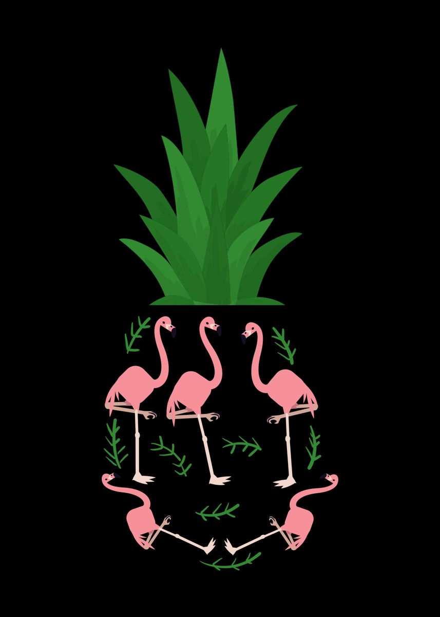'Flamingo Pineapple' Poster, picture, metal print, paint by FunnyGifts ...