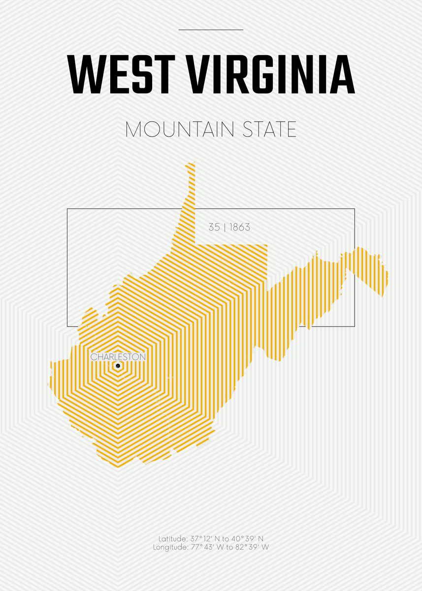 'West Virginia USA state' Poster, picture, metal print, paint by ...