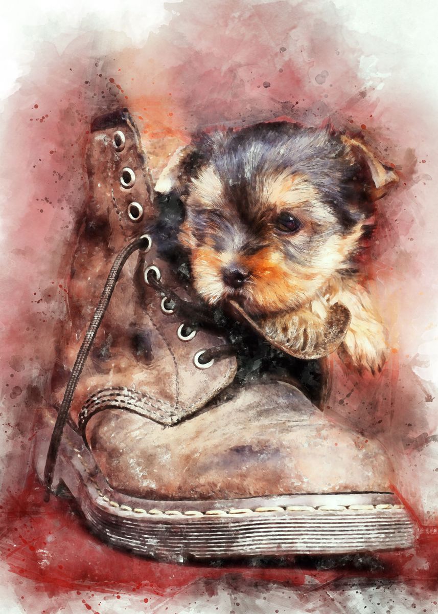 'Yorkie boots watercolor' Poster, picture, metal print, paint by ...