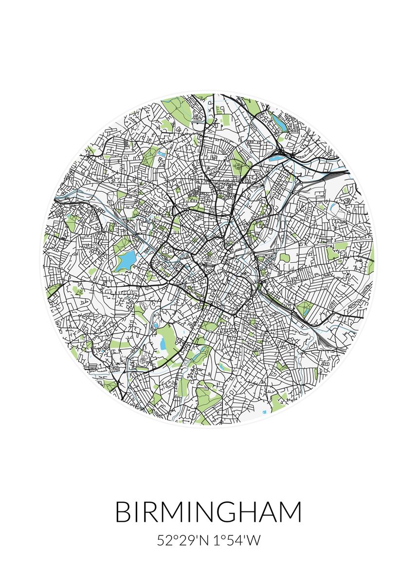 'Birmingham Circle City Map' Poster, picture, metal print, paint by ...