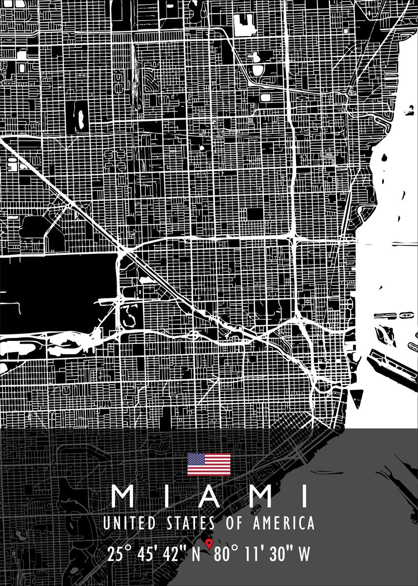 'MIAMI MAP USA' Poster, picture, metal print, paint by Artistic ...
