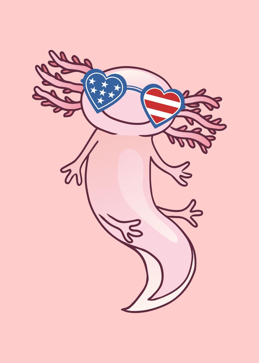 'Cute Axolotl US Flag Gift' Poster, picture, metal print, paint by Phil ...
