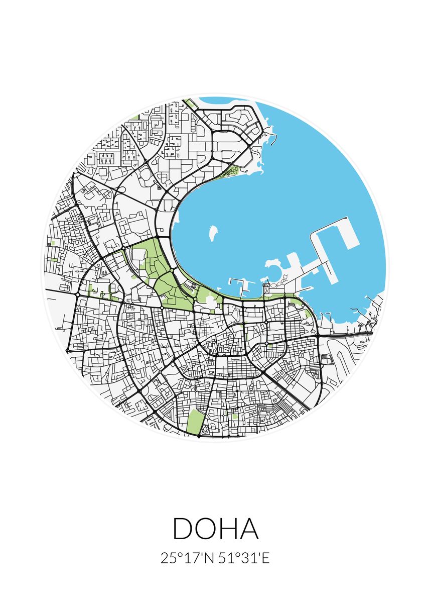 'Doha Circle City Map' Poster, picture, metal print, paint by dkDesign ...