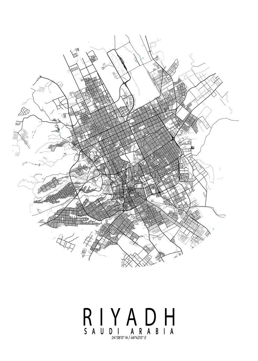 'Riyadh City Map Circle' Poster, picture, metal print, paint by deMAP ...