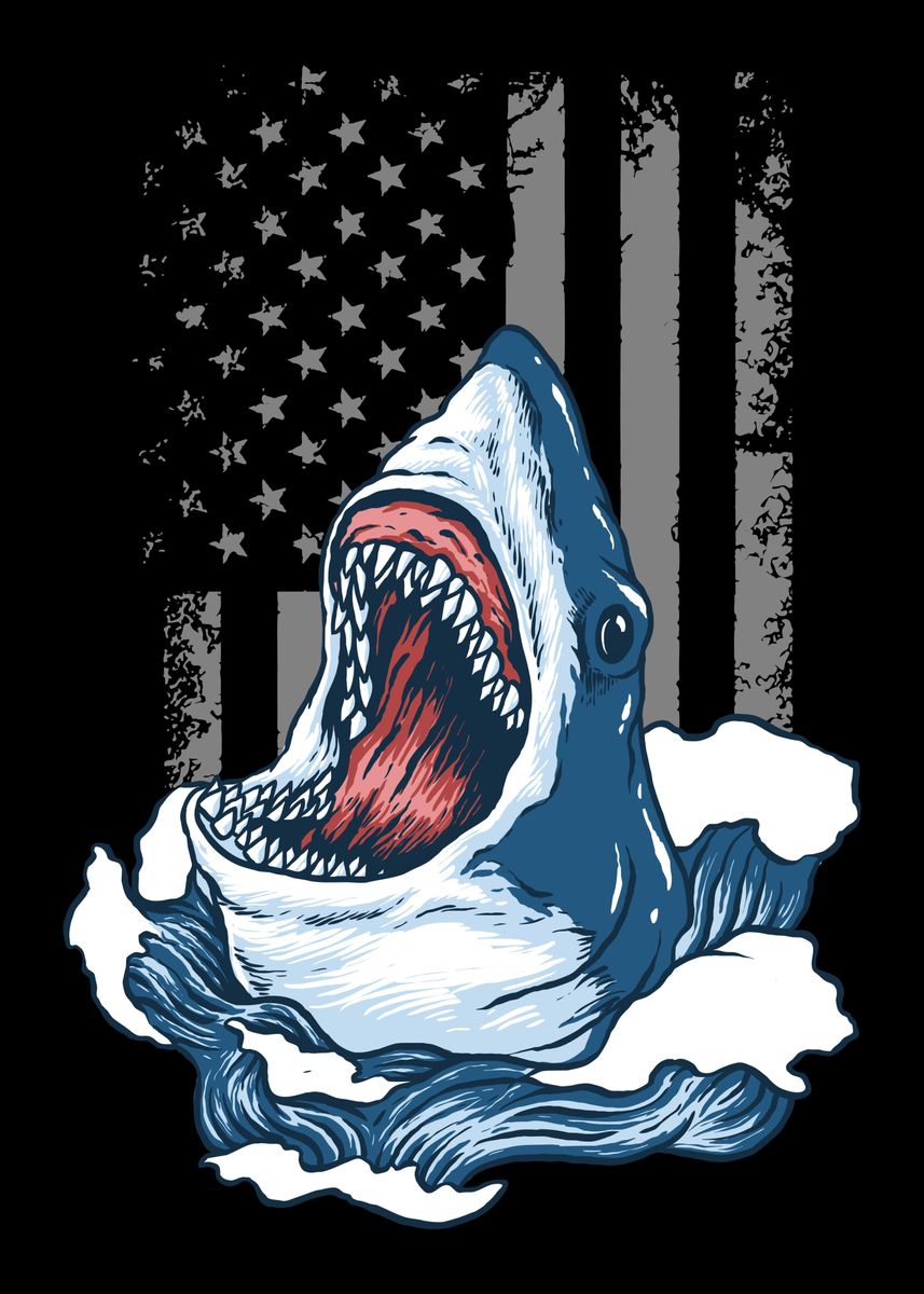 'Shark Flag Shark Beach Sum' Poster, picture, metal print, paint by ...