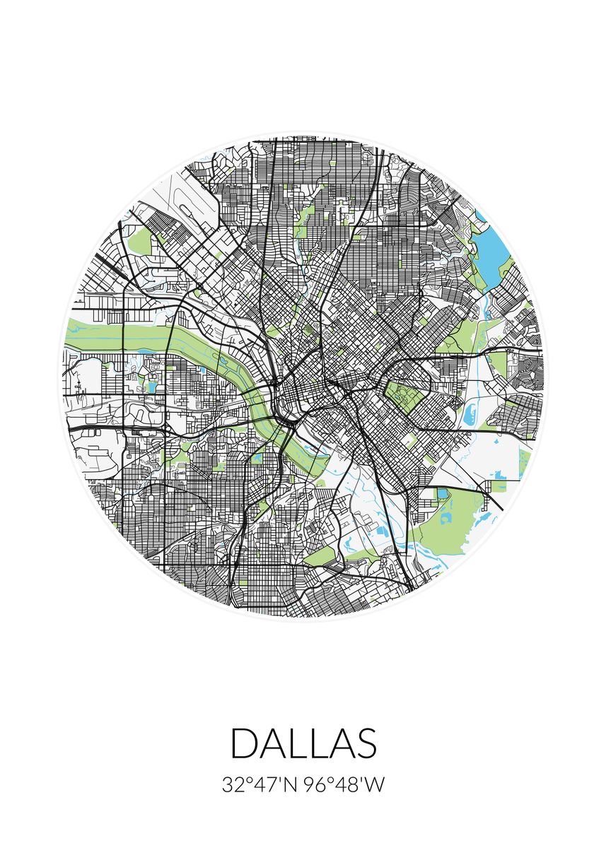 'Dallas Circle City Map' Poster, picture, metal print, paint by ...