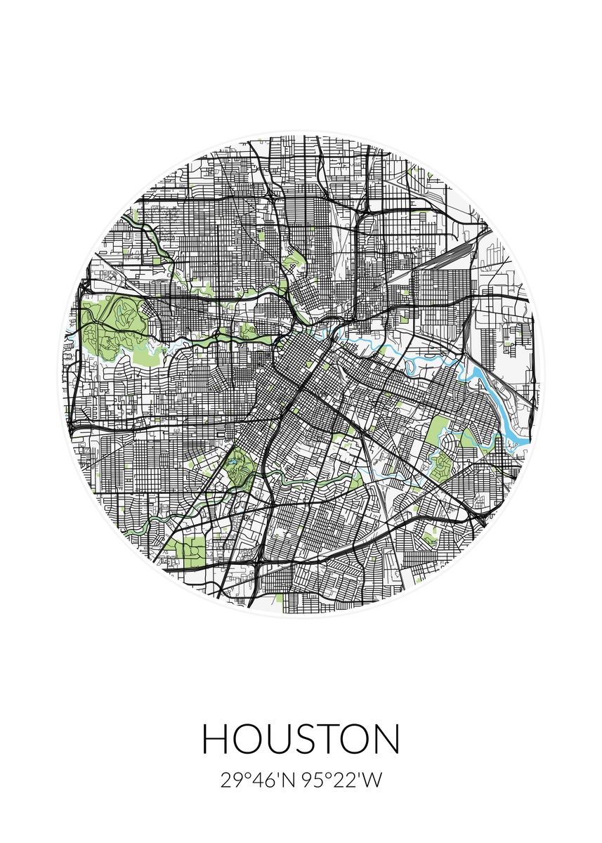 'Houston Circle City Map' Poster, picture, metal print, paint by ...