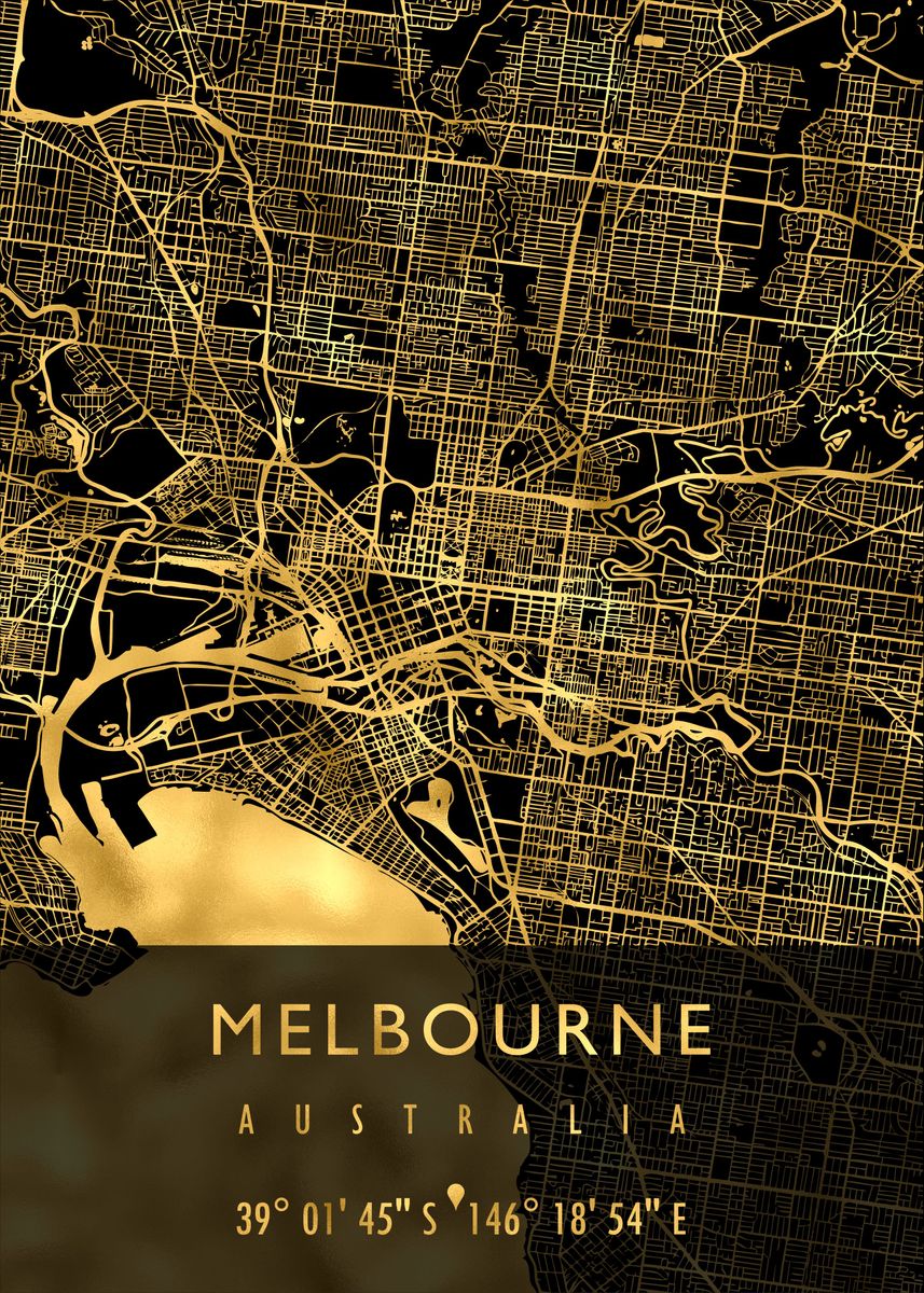 'MELBOURNE MAP AUSTRALIA' Poster, picture, metal print, paint by ...