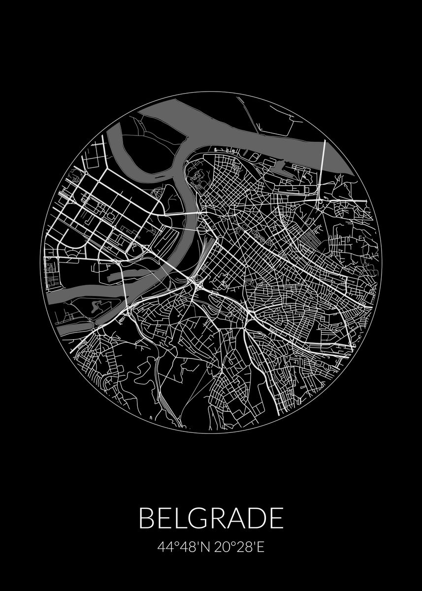 'Belgrade City Map Black' Poster, picture, metal print, paint by ...