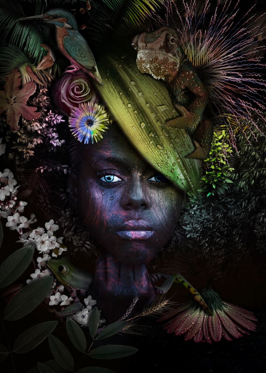 'Tropical face' Poster, picture, metal print, paint by Hello scott ...