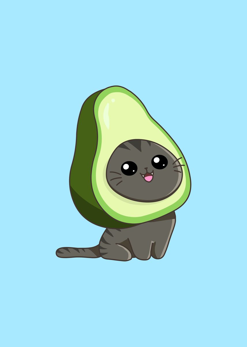 'Avocado Cat' Poster, picture, metal print, paint by Ana Villanueva ...