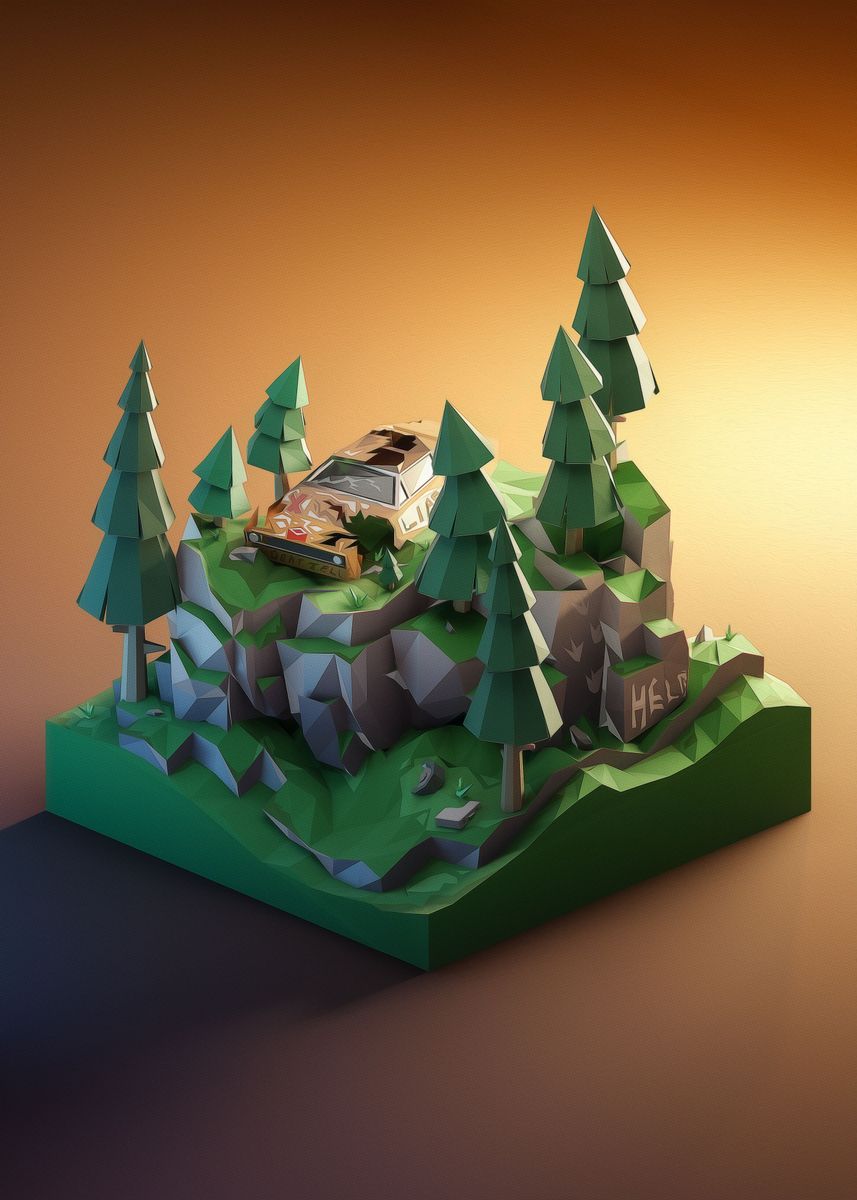 'A Broken Car In A Forest' Poster, picture, metal print, paint by ...