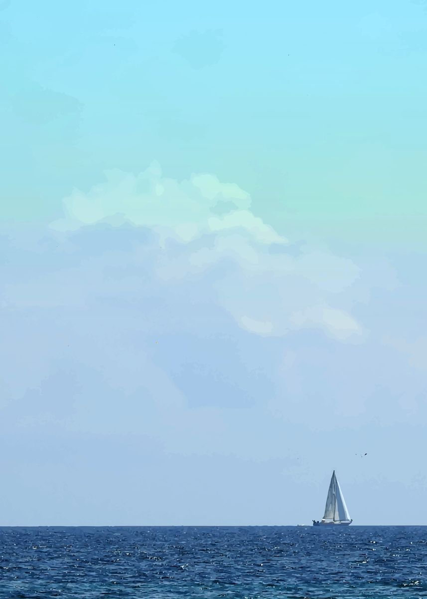 'Small boat minimalist view' Poster, picture, metal print, paint by ...