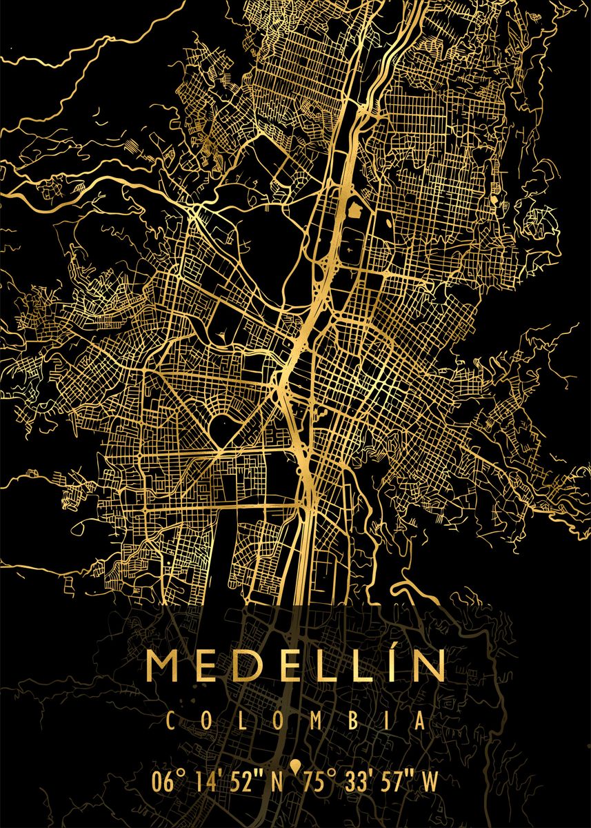 'MEDELLIN MAP COLOMBIA' Poster by Artistic Paradigms | Displate