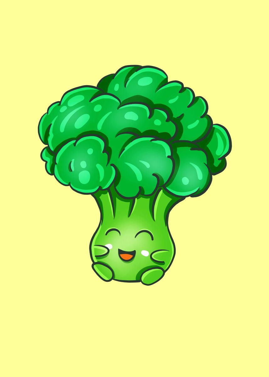 'Kawaii Broccoli Cute Chef' Poster, picture, metal print, paint by ...
