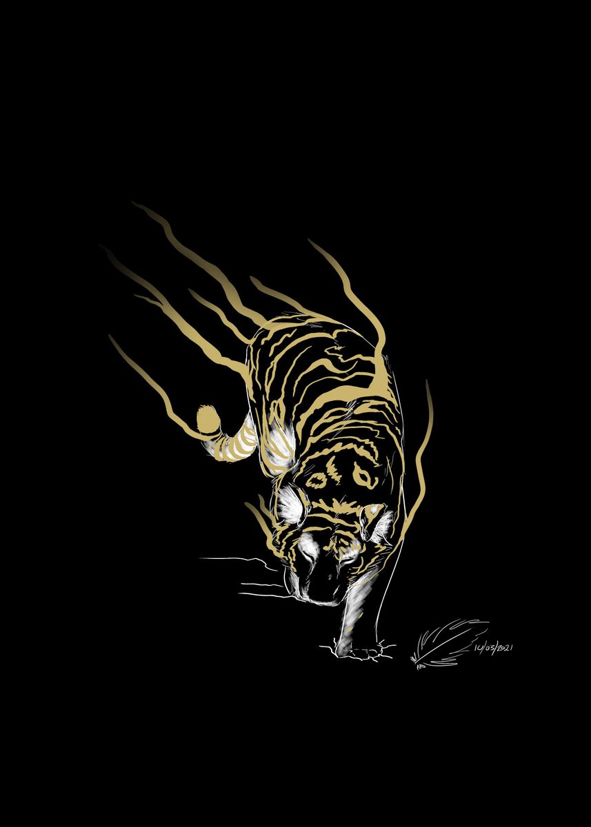 'Golden Tiger' Poster, picture, metal print, paint by Icarus Art | Displate