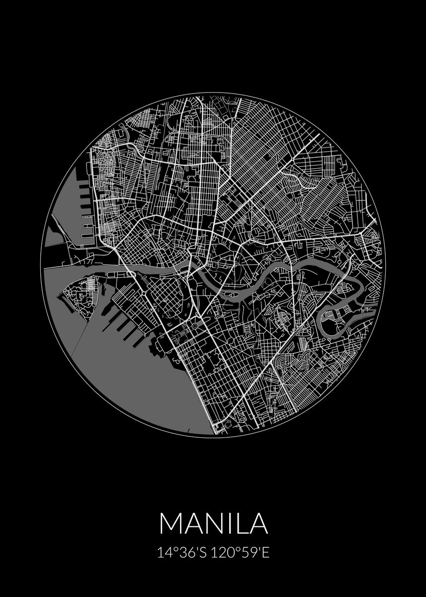 'Manila City Map Black' Poster, picture, metal print, paint by dkDesign ...
