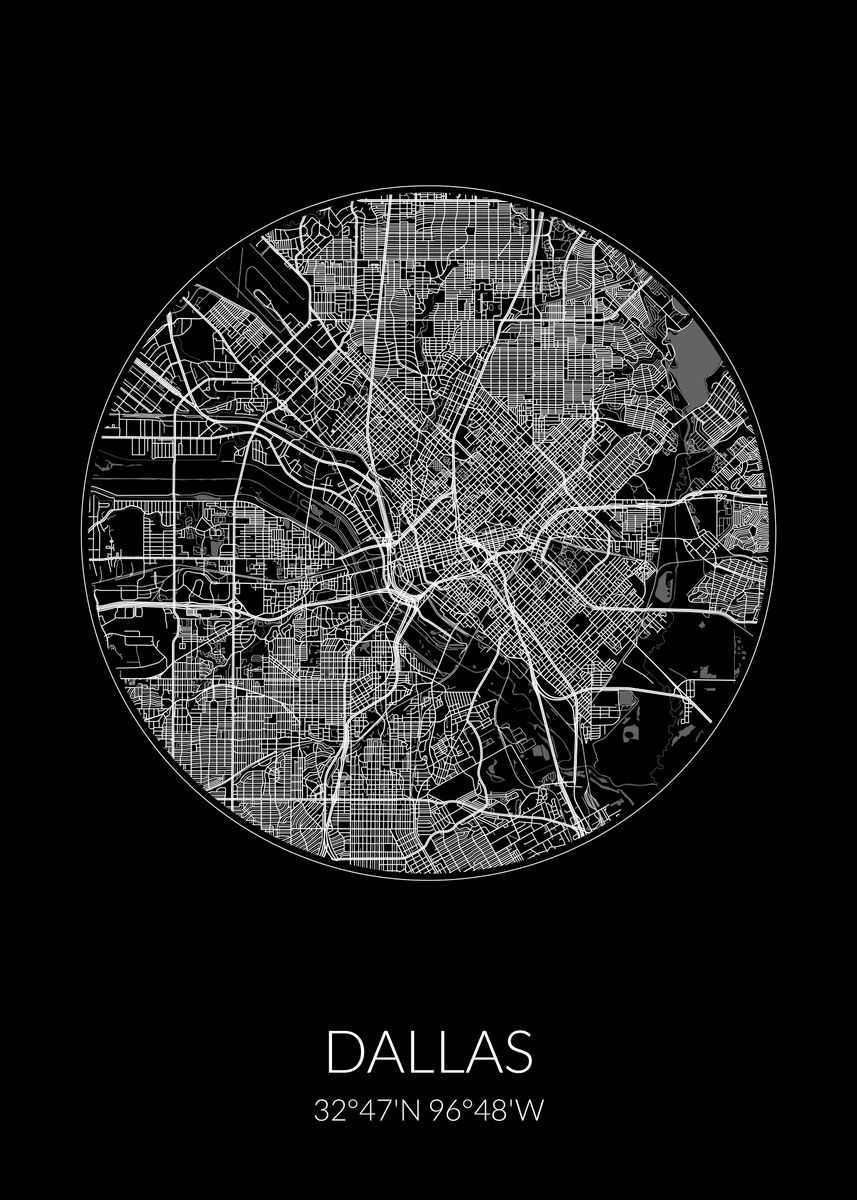 'Dallas City Map Black' Poster by dkDesign | Displate
