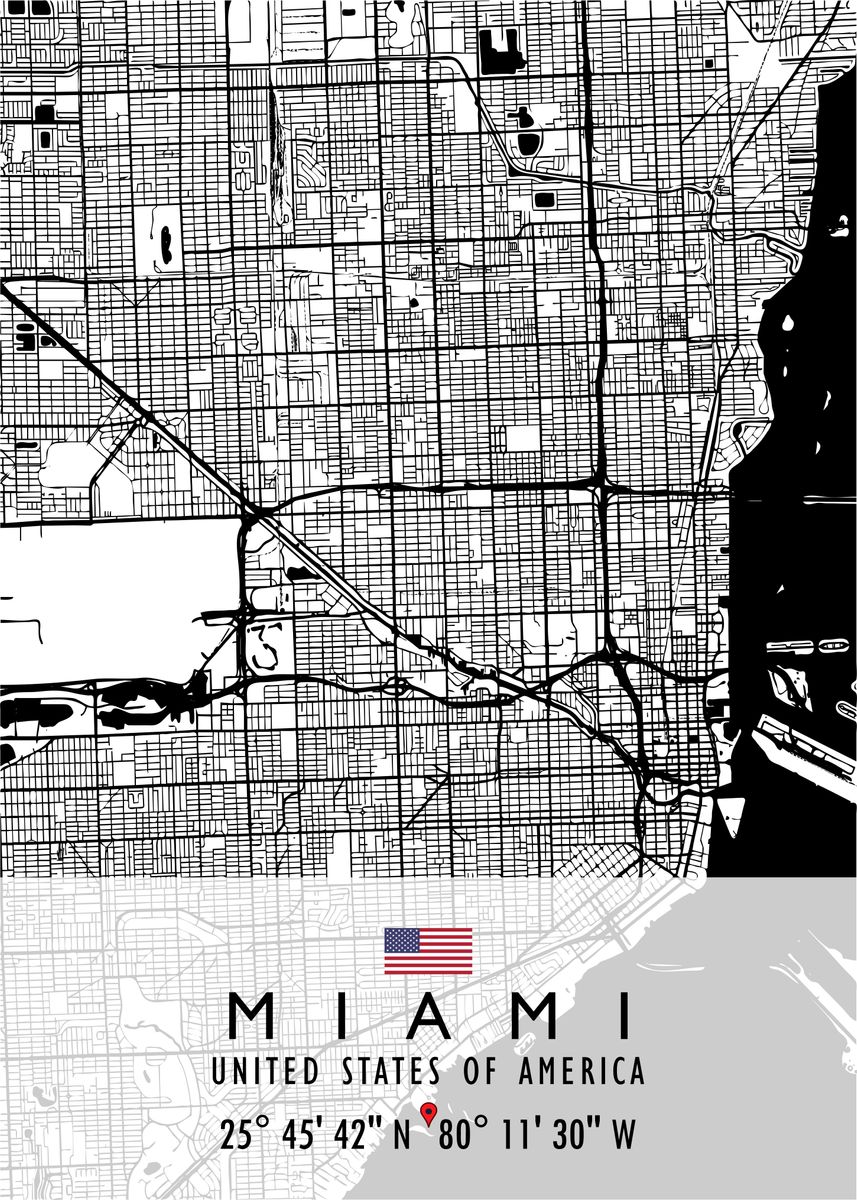 'MIAMI MAP USA' Poster by Artistic Paradigms | Displate