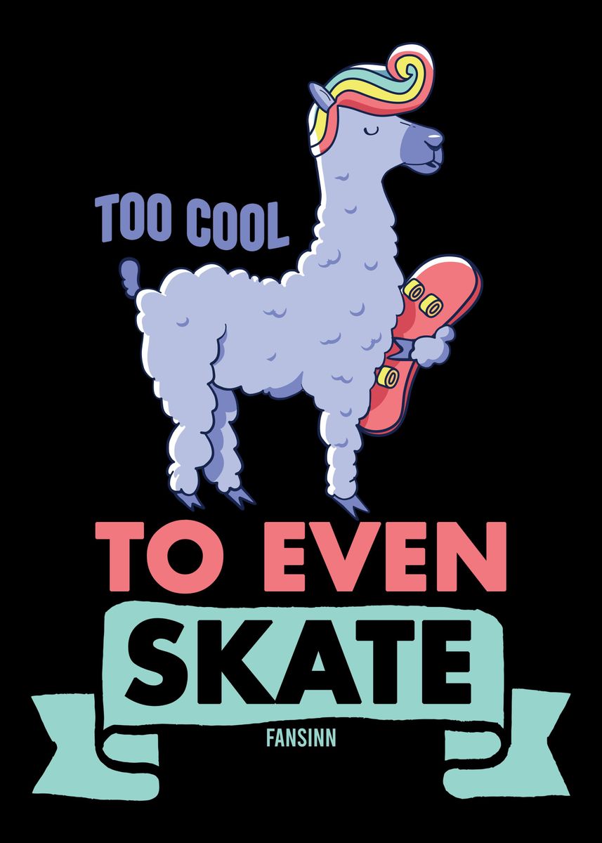 'Lama Skateboard Alpaca Ska' Poster, picture, metal print, paint by ...