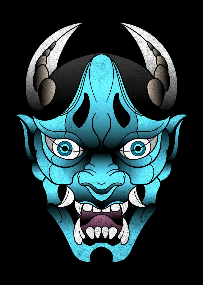 'hannya demon blue' Poster by almost seven | Displate