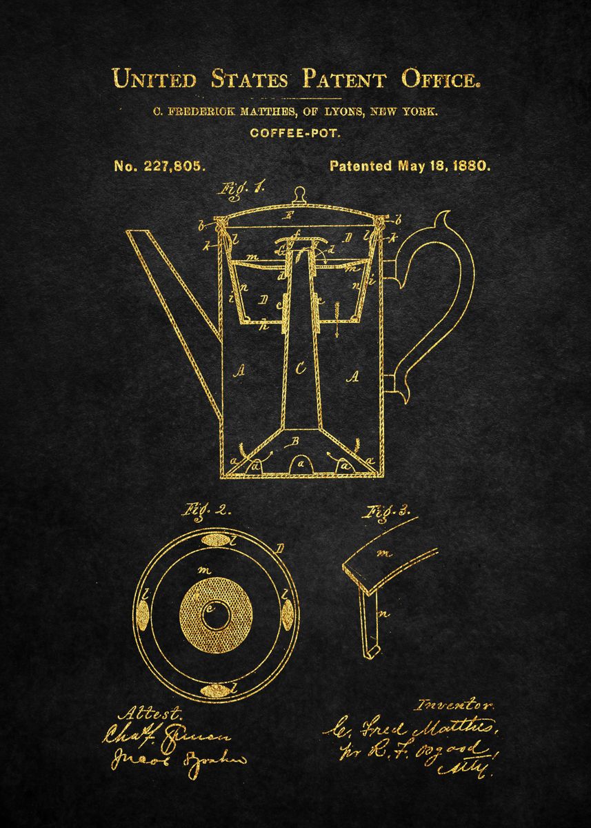 '60 Coffee Pot Patent Prin' Poster, picture, metal print, paint by Roy ...