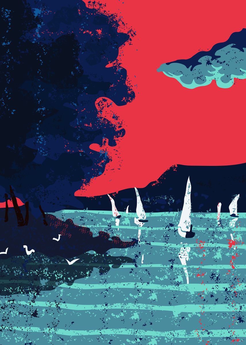 'Sailboats at sunset' Poster, picture, metal print, paint by Benjamin ...