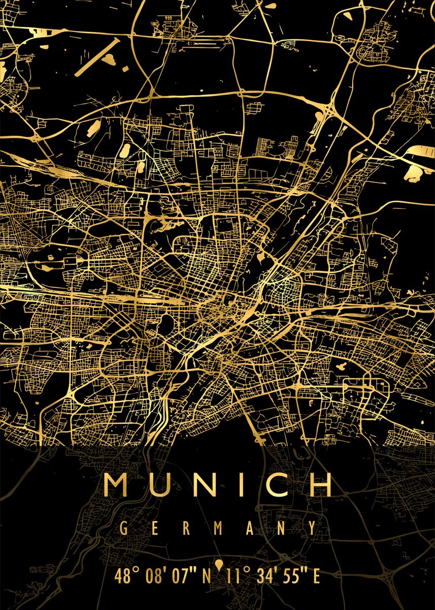'MUNICH MAP GERMANY' Poster, picture, metal print, paint by Artistic ...