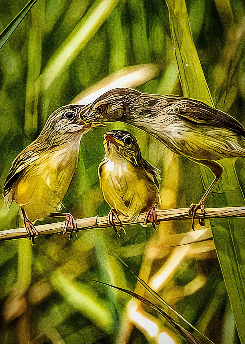 'Bird feeding040' Poster, picture, metal print, paint by ANDRE MCKAY ...