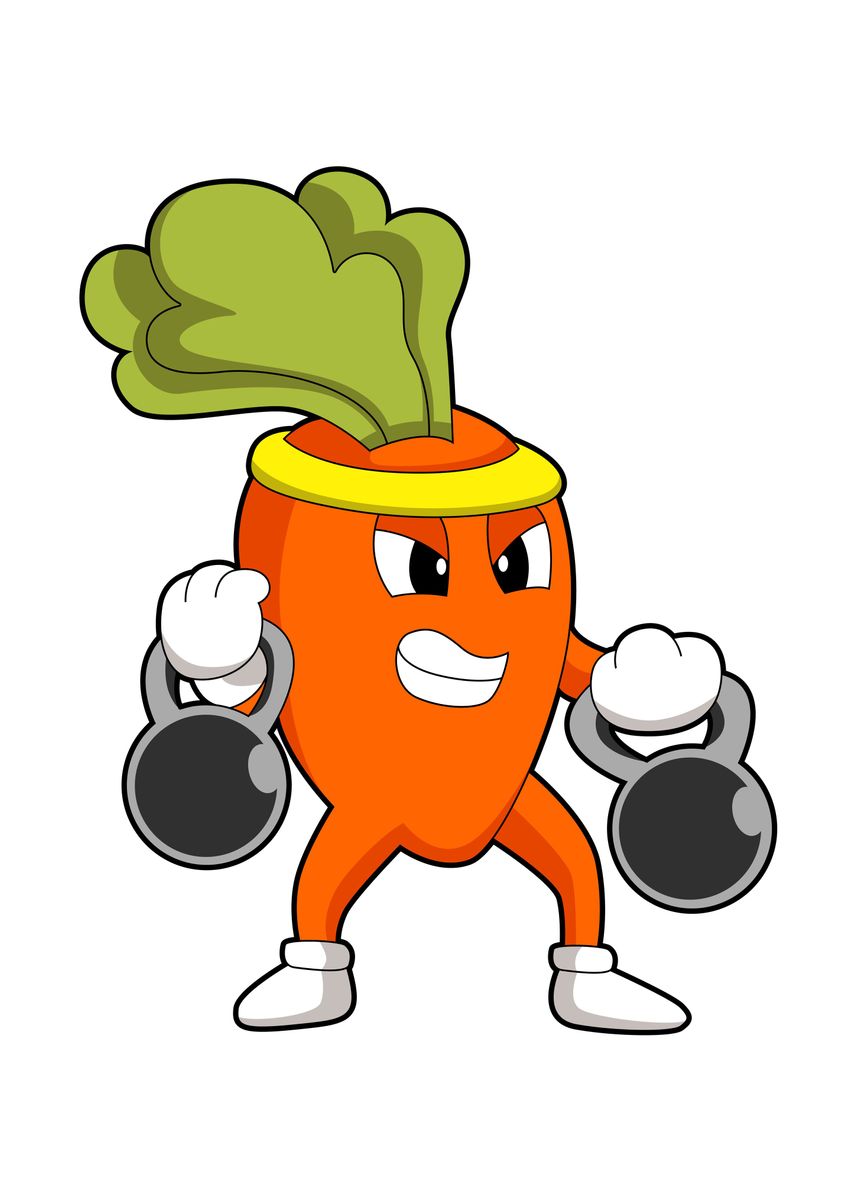 'Carrot Fitness Dumbbells' Poster, picture, metal print, paint by ...