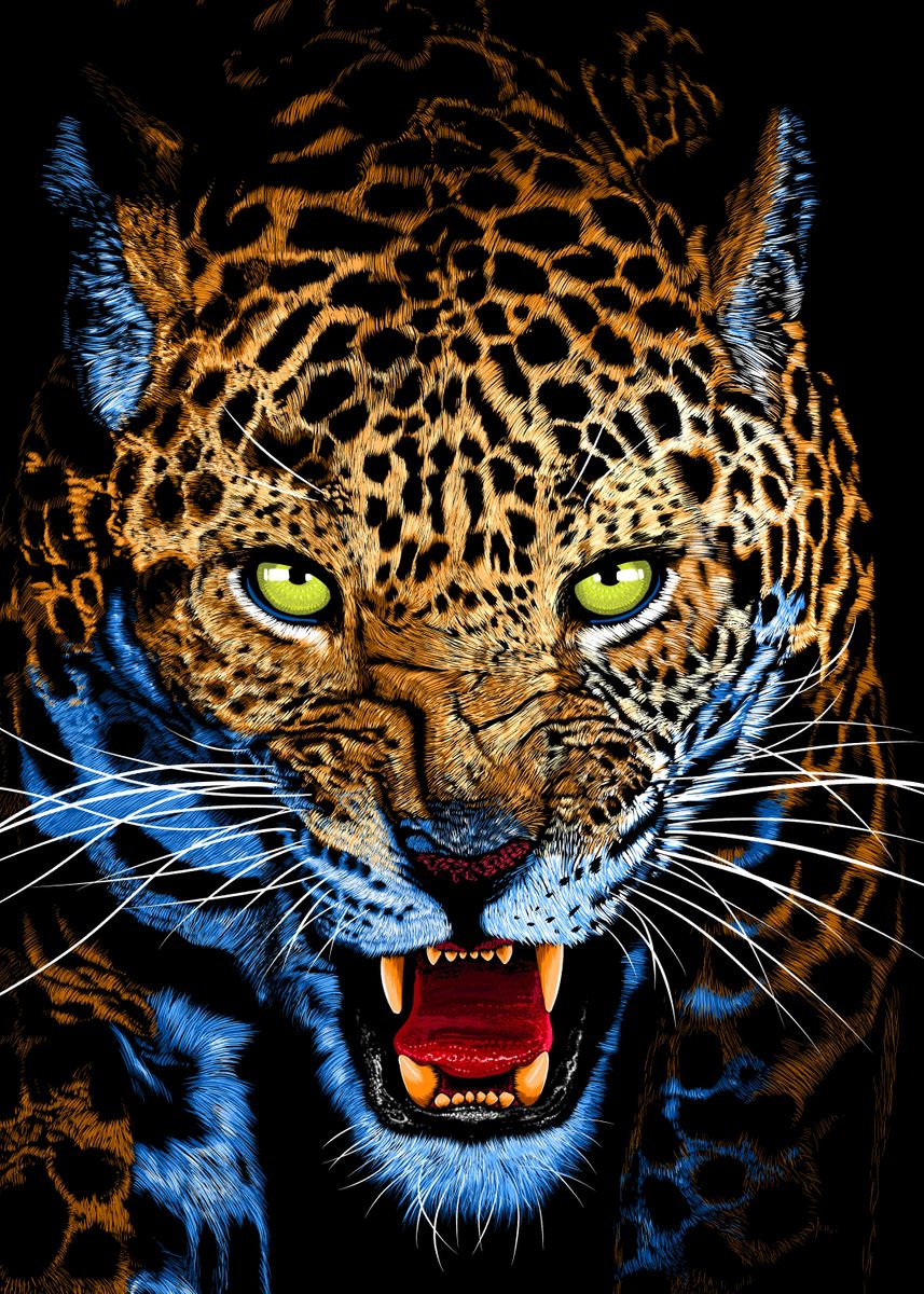 'Aggressive Leopard Face' Poster by Alberto Perez | Displate