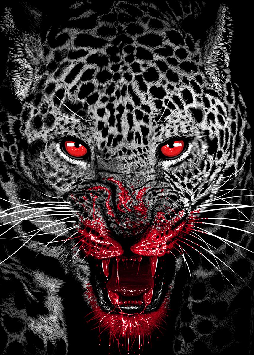'Predatory leopard full of ' Poster, picture, metal print, paint by ...