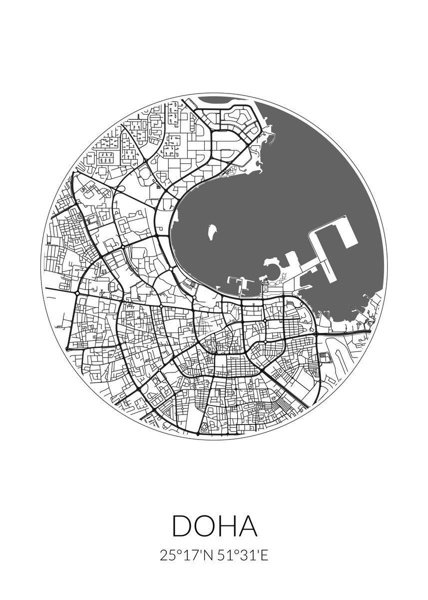 'Doha City Map White' Poster, picture, metal print, paint by dkDesign ...