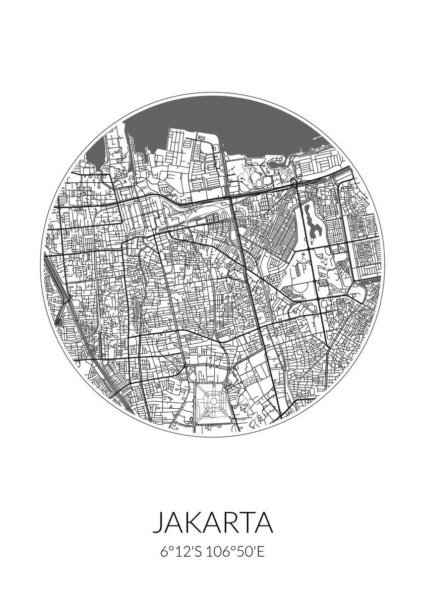 'Jakarta City Map White' Poster, picture, metal print, paint by ...