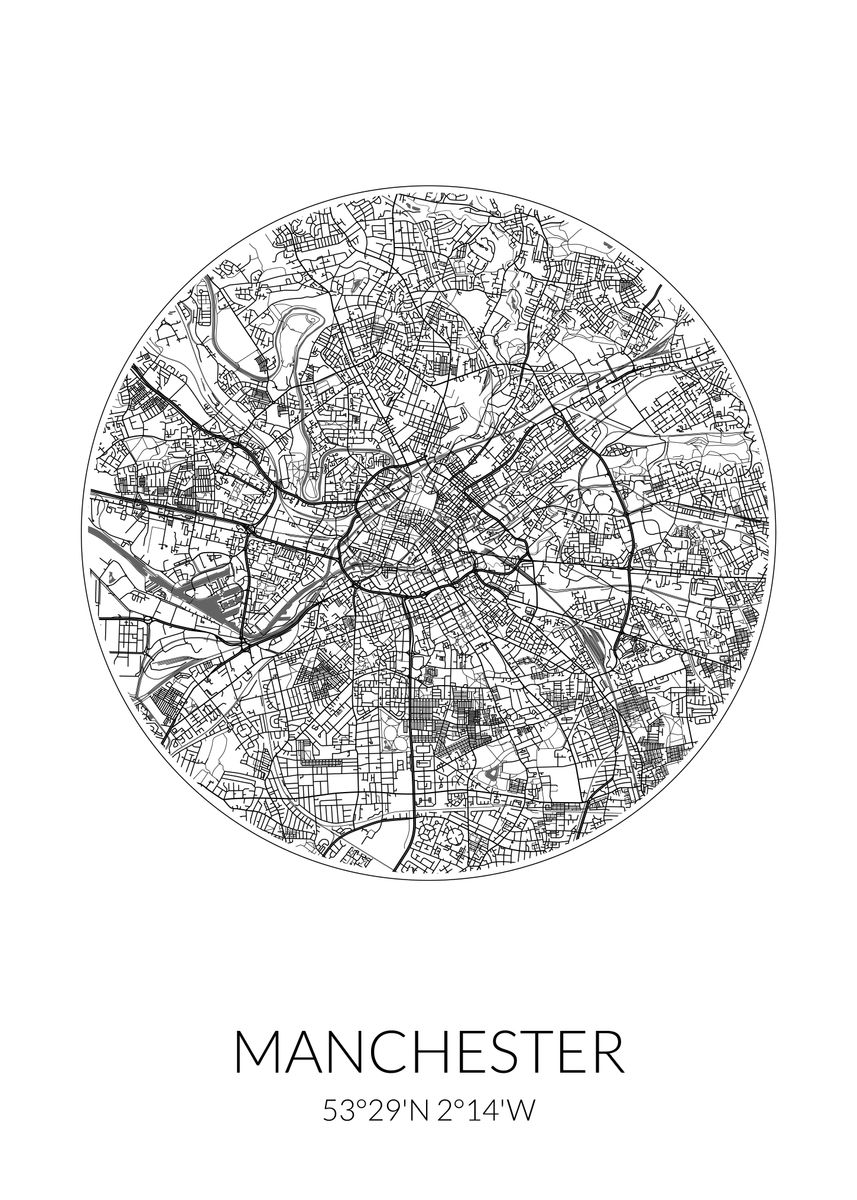'Manchester City Map White' Poster, picture, metal print, paint by ...
