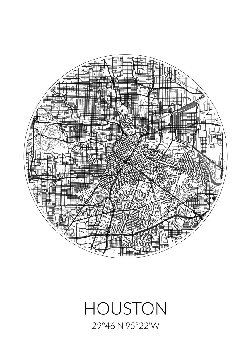 'Houston City Map White' Poster, picture, metal print, paint by ...