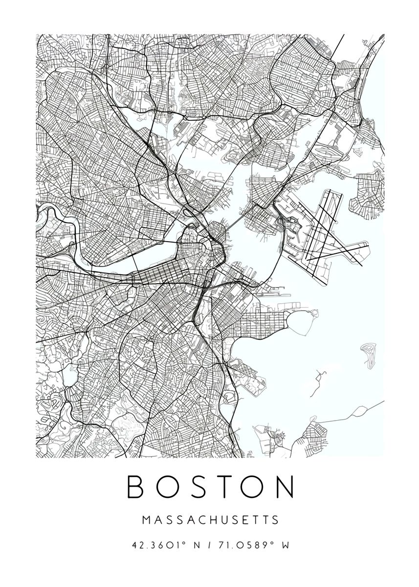 'Boston Massachusetts Map' Poster, picture, metal print, paint by King ...