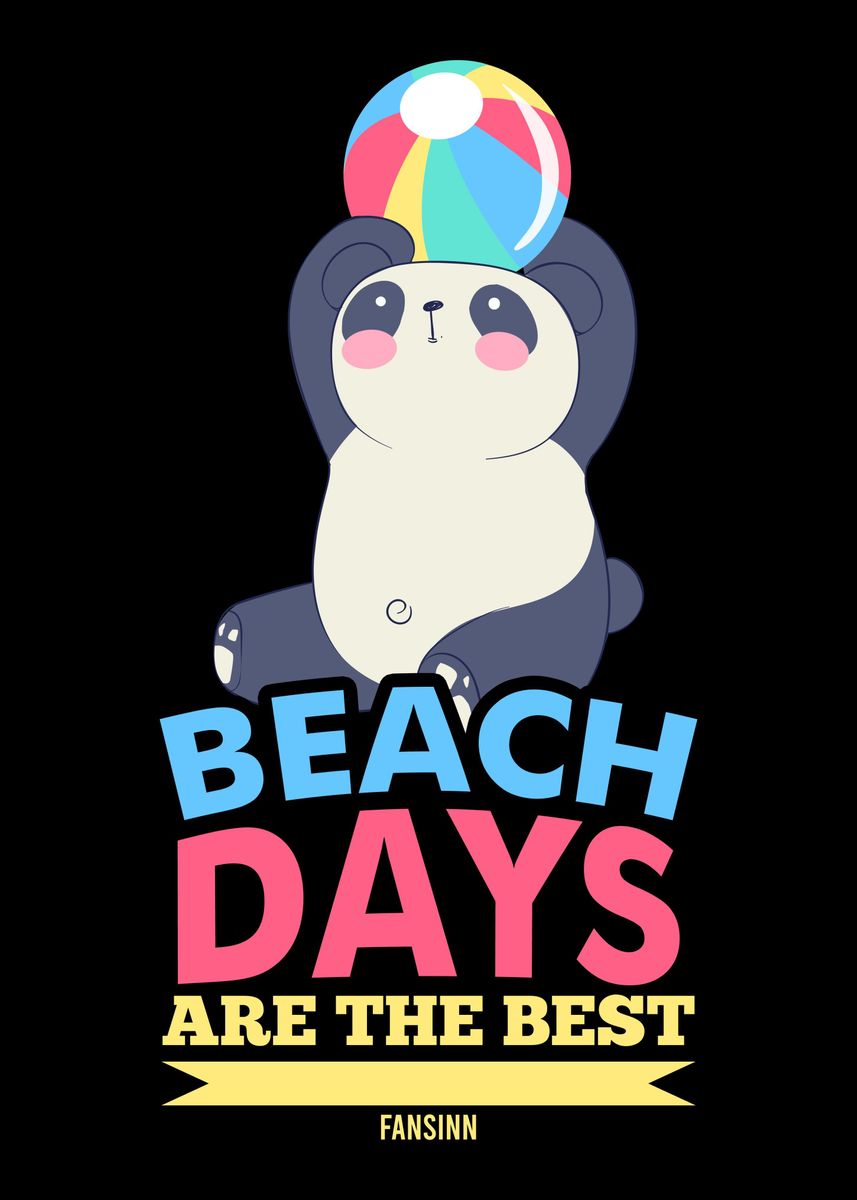 'Panda on the beach with wa' Poster, picture, metal print, paint by ...